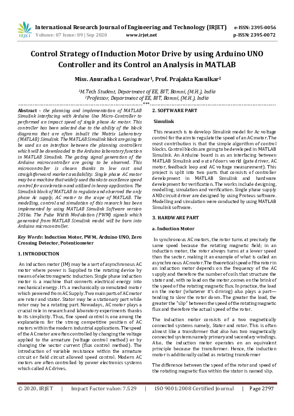 Pdf Irjet Control Strategy Of Induction Motor Drive By Using Arduino