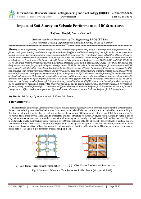 Pdf Irjet Impact Of Soft Storey On Seismic Performance Of Rc Structures