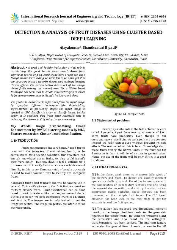 (PDF) IRJET- DETECTION & ANALYSIS OF FRUIT DISEASES USING CLUSTER BASED DEEP LEARNING