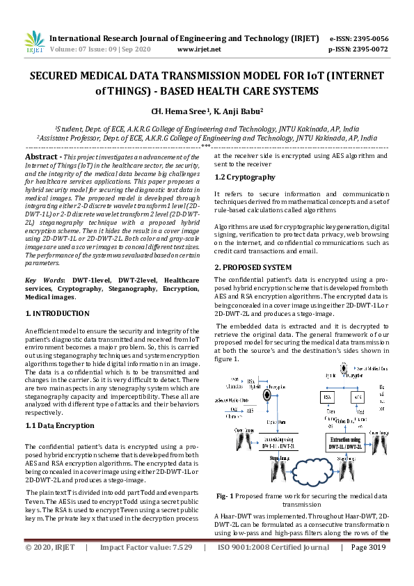 Pdf Irjet Secured Medical Data Transmission Model For Iot Internet Of Things Based Health