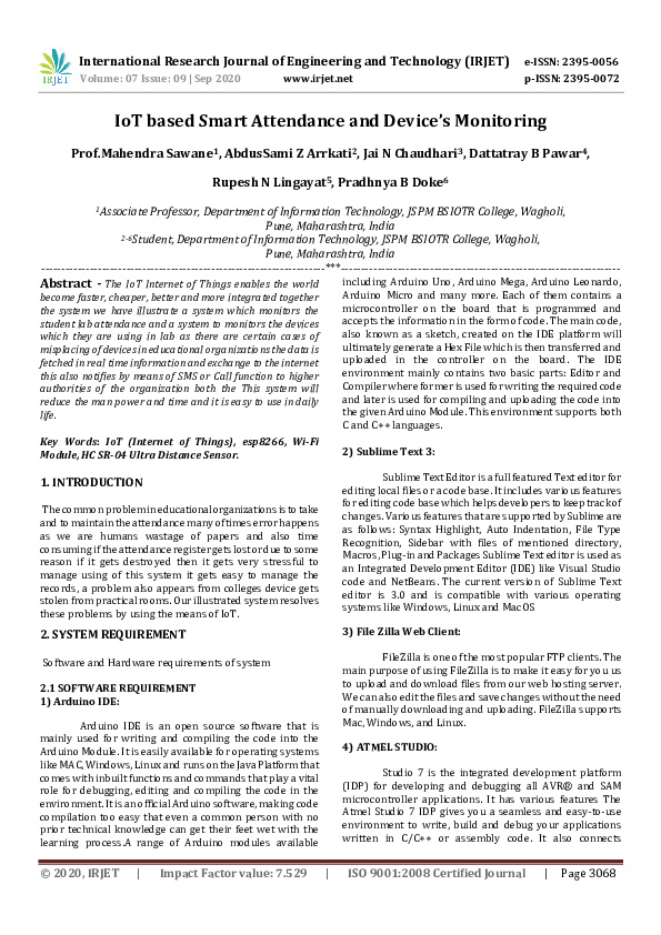 (PDF) IRJET- IoT based Smart Attendance and Device's Monitoring