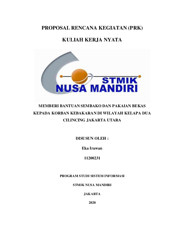 (PDF) PROPOSAL RENCANA KEGIATAN (PRK) KULIAH KERJA NYATA