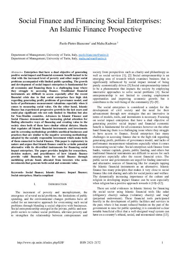 (PDF) Social Finance and Financing Social Enterprises: An Islamic ...