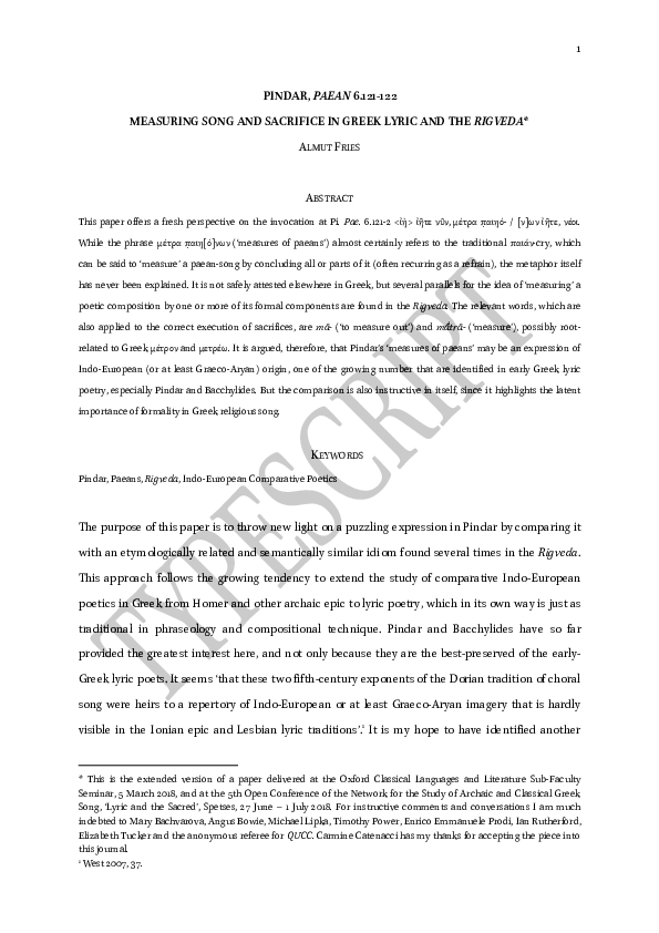 (PDF) Pindar, Paean 6.121-122. Measuring Song and Sacrifice in Greek ...
