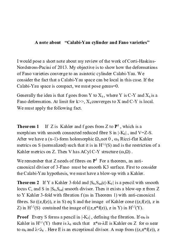 (DOC) A note about "Calabi-Yau cylinder and Fano varieties"