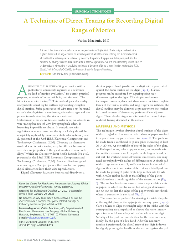 (PDF) A Technique of Direct Tracing for Recording Digital Range of Motion