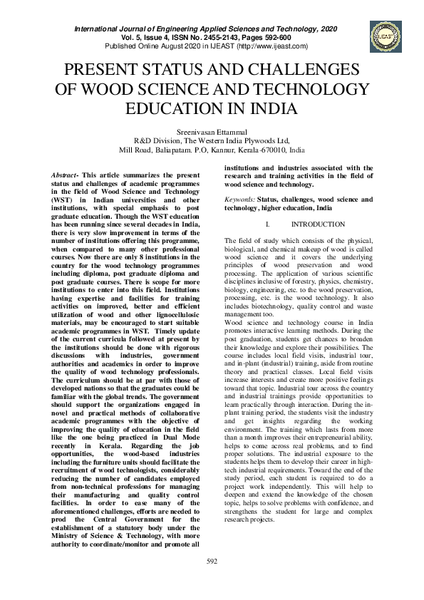 (PDF) PRESENT STATUS AND CHALLENGES OF WOOD SCIENCE AND TECHNOLOGY ...