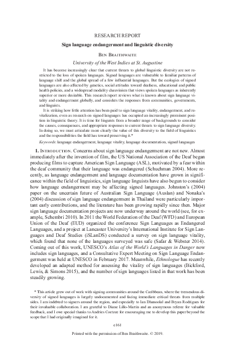 (PDF) Sign language endangerment and linguistic diversity | Ben ...