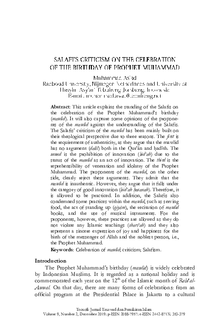 (PDF) Salafi’s Criticism on the Celebration of the Birthday of Prophet ...