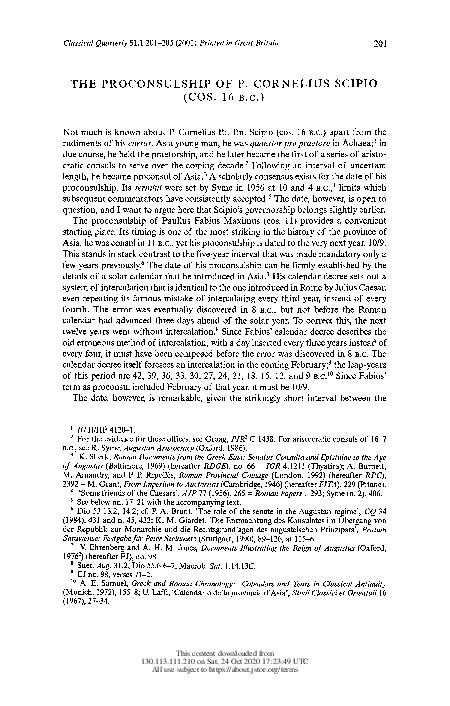 (PDF) The Proconsulship of P. Cornelius Scipio (COS. 16 B.C