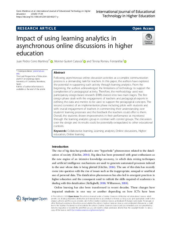 (PDF) Impact of using learning analytics in asynchronous online ...