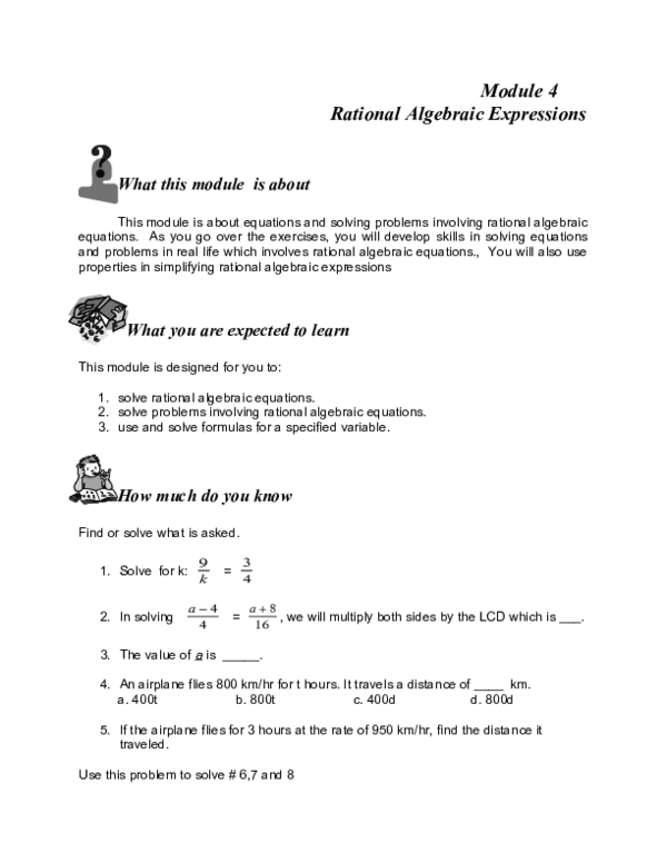 (DOC) Module 4 Rational Algebraic Expressions