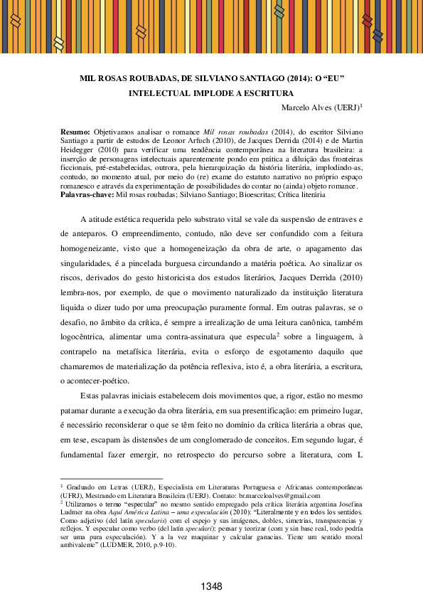 (PDF) MIL ROSAS ROUBADAS, DE SILVIANO SANTIAGO (2014): O "EU ...