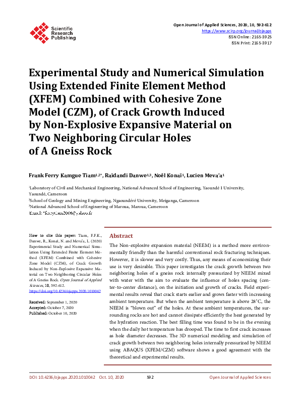 (PDF) Experimental Study and Numerical Simu-lation Using Extended Finite Element Me-thod (XFEM ...