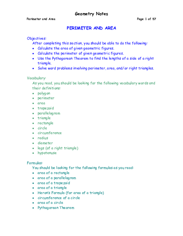 (PDF) Geometry Notes Perimeter and Area PERIMETER AND AREA