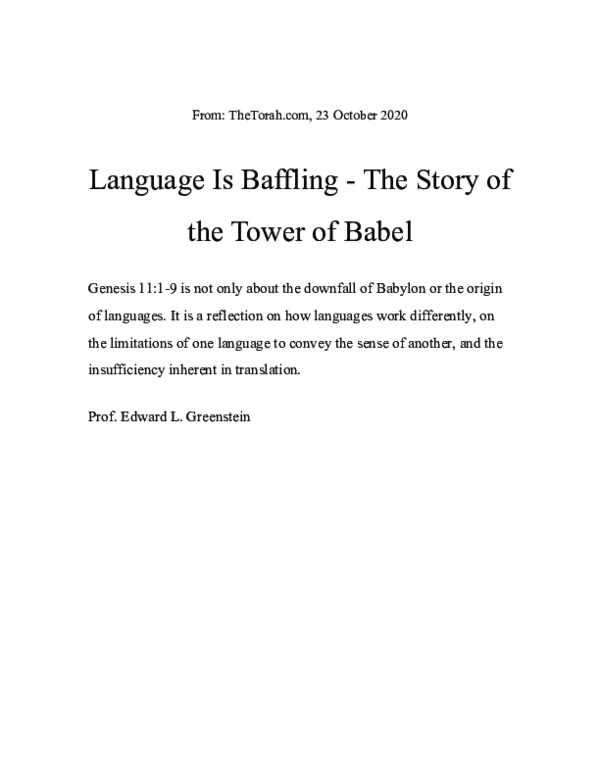 (DOC) Language Is Baffling -The Story of the Tower of Babel
