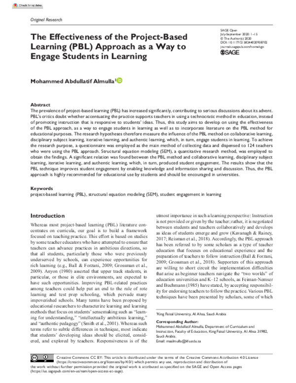 (PDF) The Effectiveness of the Project-Based Learning (PBL) Approach as ...