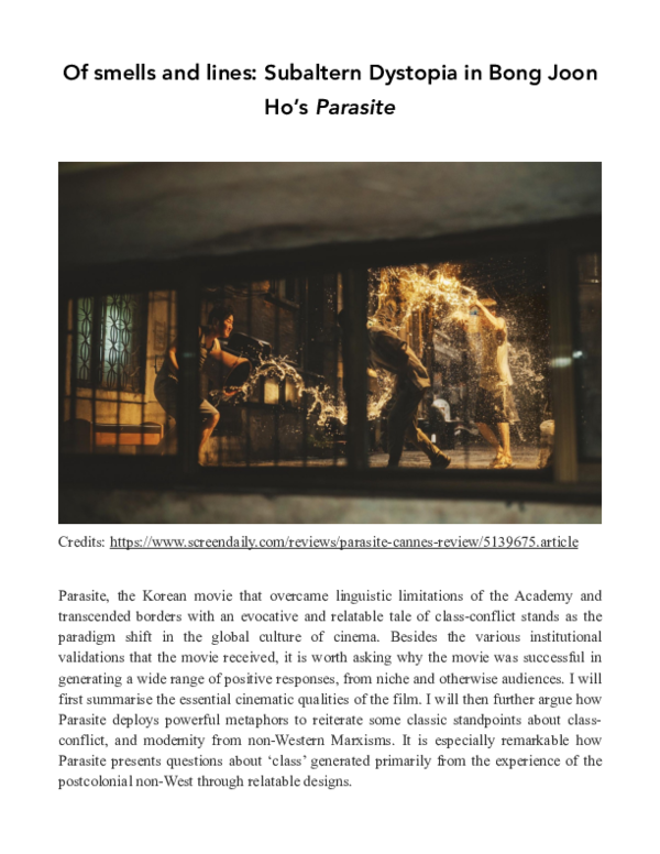 (PDF) Of smells and lines: Subaltern Dystopia in Bong Joon Ho's Parasite