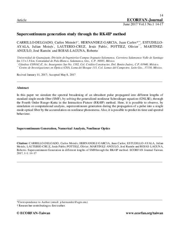 (PDF) Supercontinuum generation study through the RK4IP method
