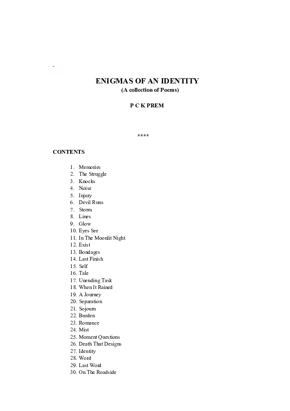 (DOC) ENIGMAS OF AN IDENTITY (A collection of Poems)