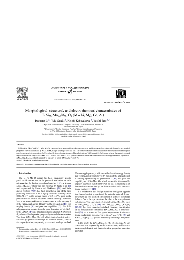 (PDF) Morphological, structural, and electrochemical characteristics of LiNi0.5Mn0.4M0.1O2 (M=Li ...