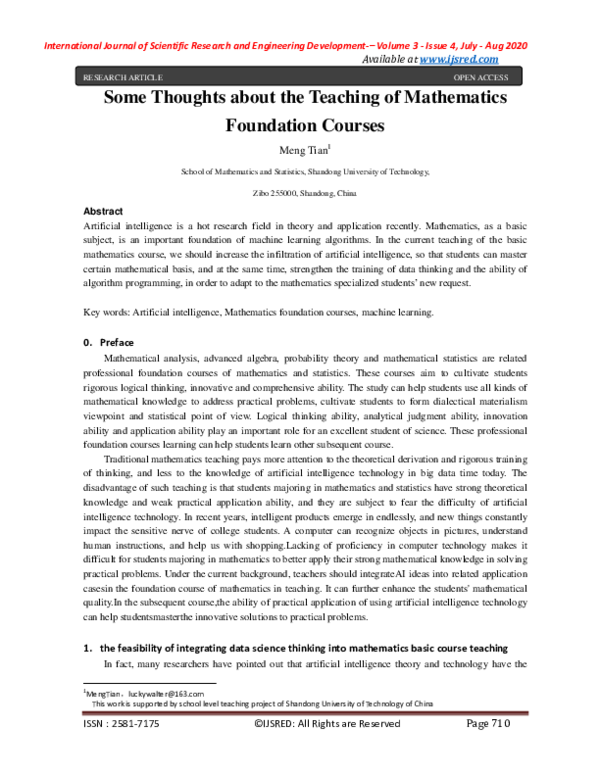 (PDF) Some Thoughts about the Teaching of Mathematics Foundation Courses