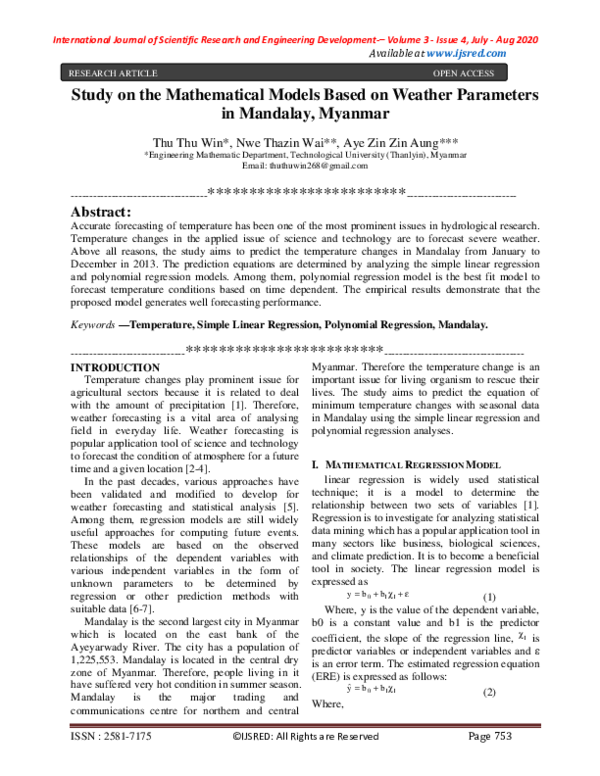 (PDF) Study on the Mathematical Models Based on Weather Parameters in ...