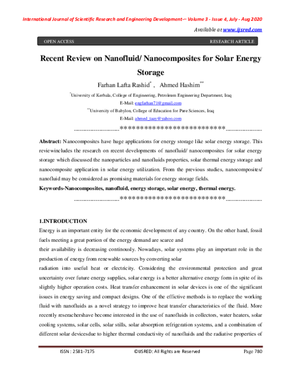 (PDF) Recent Review on Nanofluid/ Nanocomposites for Solar Energy Storage