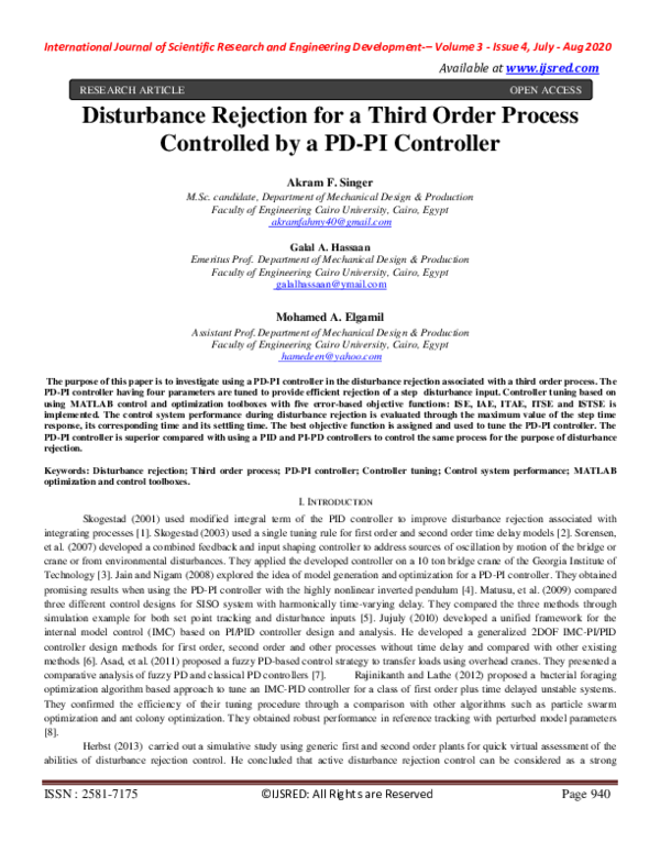 (PDF) Disturbance Rejection for a Third Order Process Controlled by a PD-PI Controller