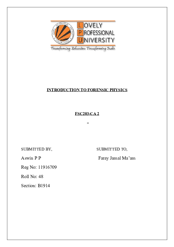 (DOC) INTRODUCTION TO FORENSIC PHYSICS