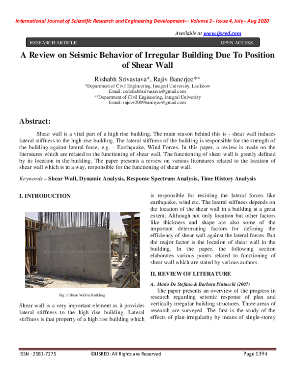 (PDF) A Review on Seismic Behavior of Irregular Building Due To ...