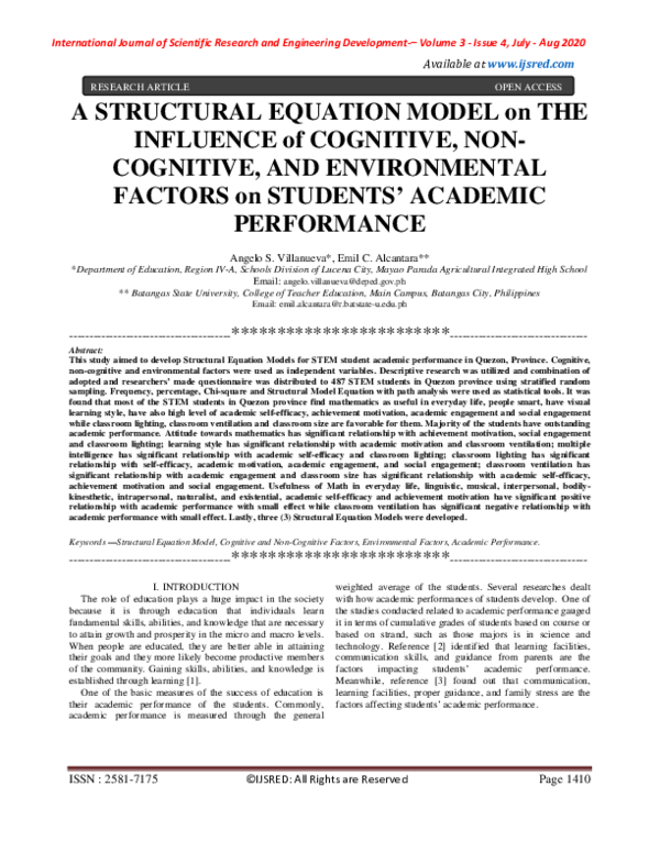 (PDF) A STRUCTURAL EQUATION MODEL on THE INFLUENCE of COGNITIVE, NON- COGNITIVE, AND ...