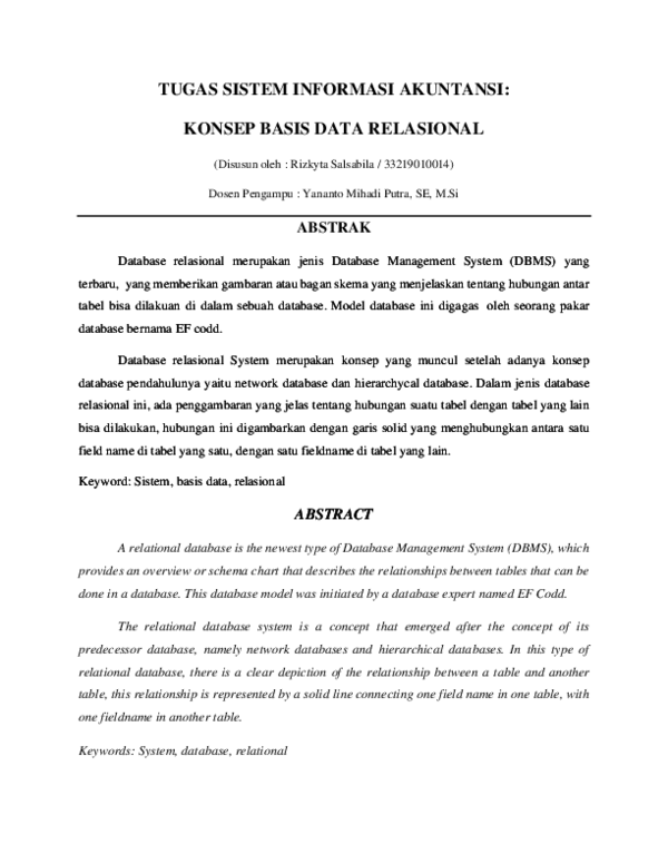 (PDF) TUGAS SISTEM INFORMASI AKUNTANSI: KONSEP BASIS DATA RELASIONAL