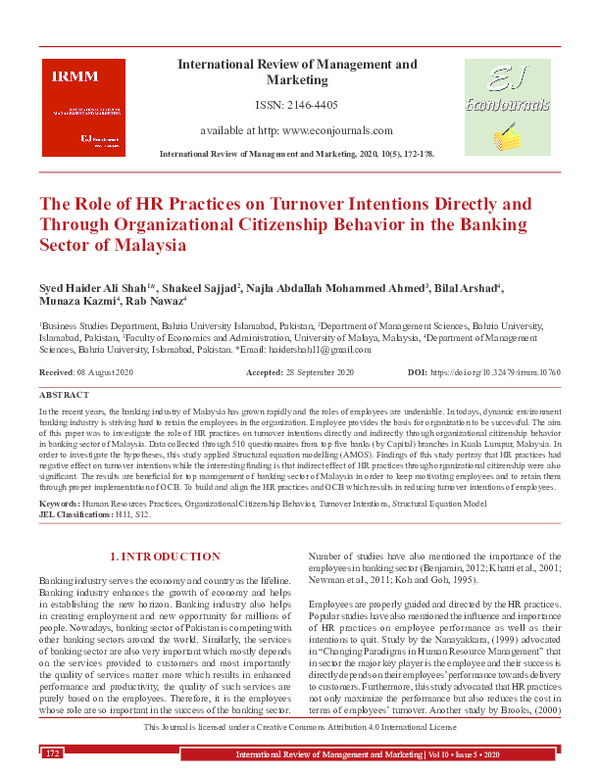 (PDF) The Role of HR Practices on Turnover Intentions Directly and Through Organizational ...