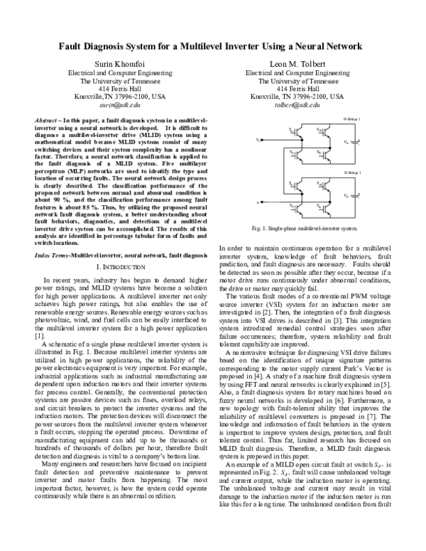 Pdf Fault Diagnosis System For A Multilevel Inverter Using A Neural
