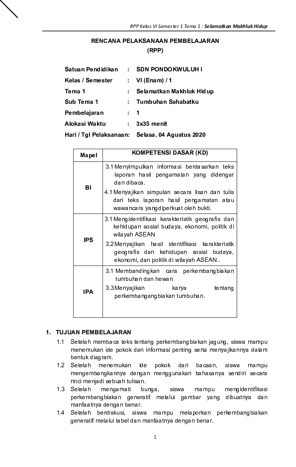 (DOC) RPP SD Kelas 6 TEMA | Buyung Maulana - Academia.edu