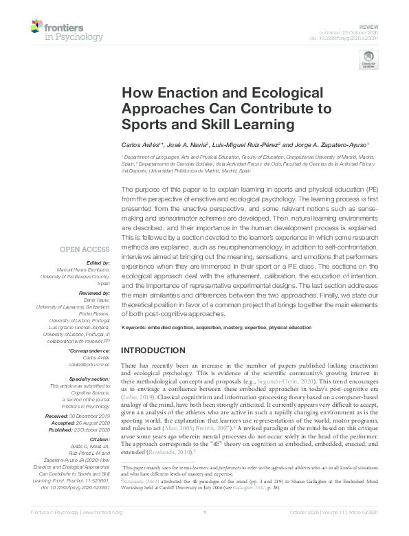(PDF) How Enaction and Ecological Approaches Can Contribute to Sports ...