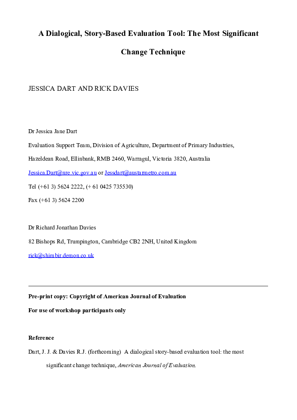 (DOC) A dialogical, story-based evaluation tool: The most significant ...
