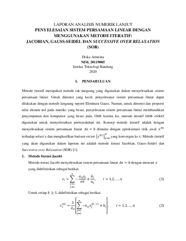 (PDF) Analisis Numerik Lanjut: Penyelesaian Solusi Persamaan Linear ...