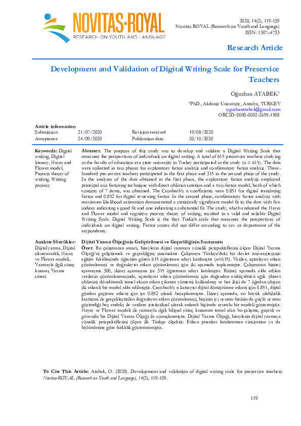 (PDF) Development and validation of Digital Writing Scale for ...