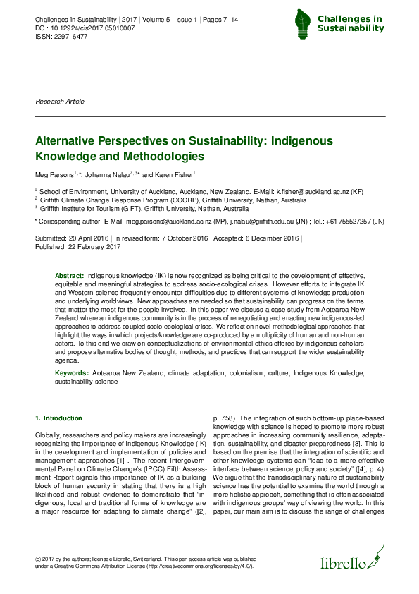(PDF) Alternative Perspectives on Sustainability: Indigenous Knowledge ...