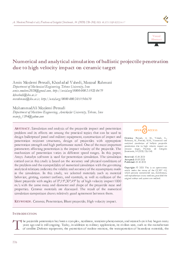 Pdf Numerical And Analytical Simulation Of Ballistic Projectile