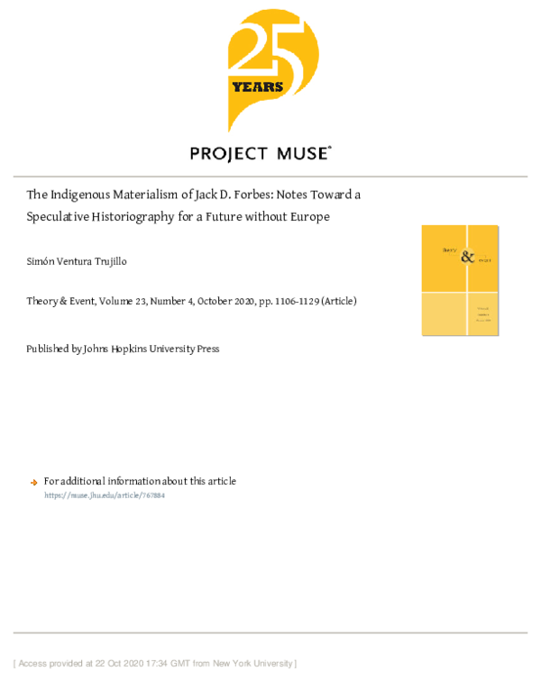 (PDF) The Indigenous Materialism of Jack D. Forbes: Notes Toward a ...