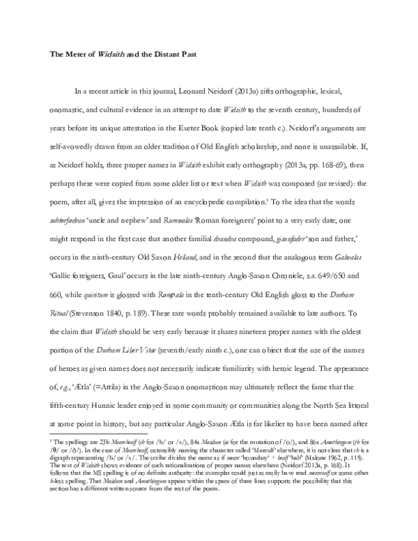 (PDF) The Meter of Widsith and the Distant Past
