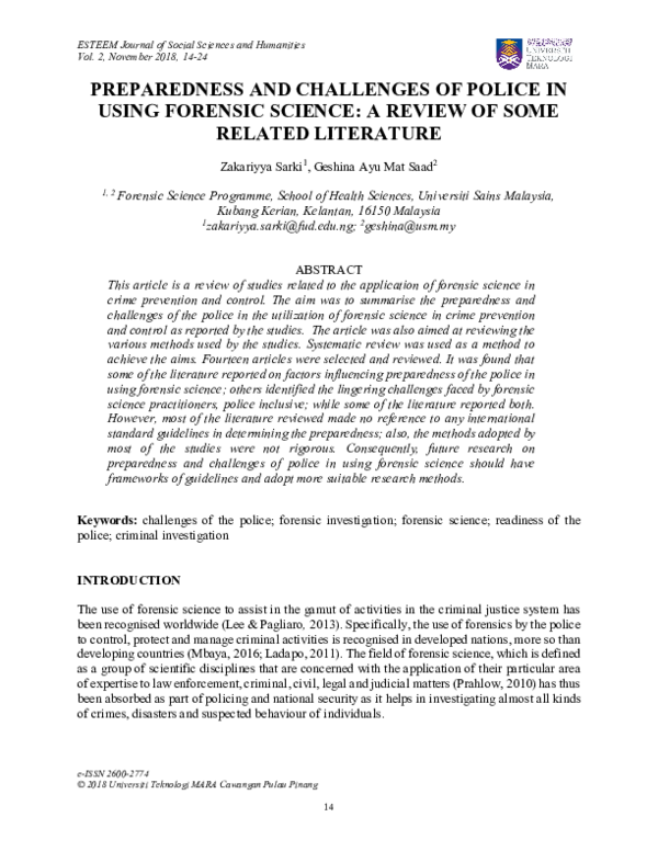 (PDF) Preparedness and challenges of police in using forensic science ...