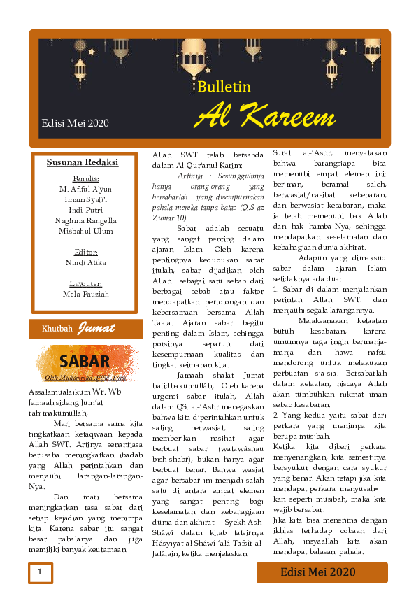 (PDF) Contoh Bulletin Jumat || Al Kareem Edisi Mei 2020
