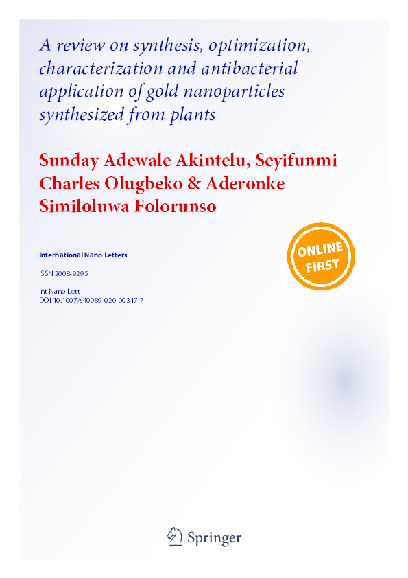 (PDF) A review on synthesis, optimization, characterization and antibacterial application of ...