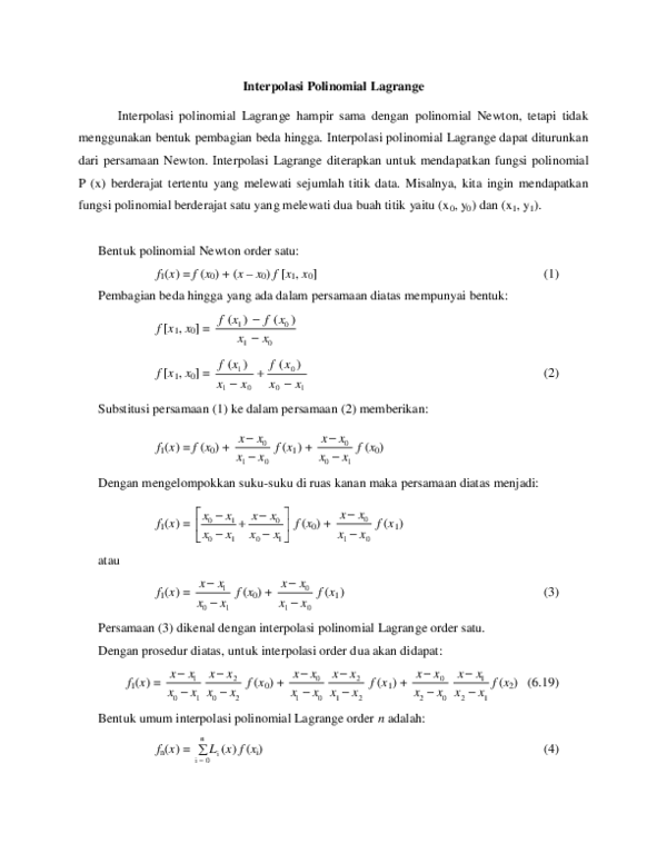 (PDF) Interpolasi Polinomial Lagrange