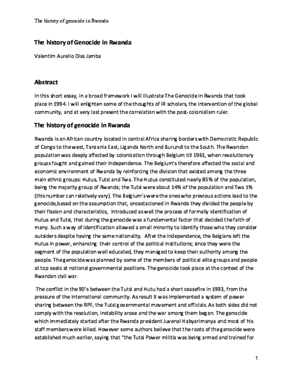 (PDF) The history of genocide in Rwanda The history of Genocide in ...