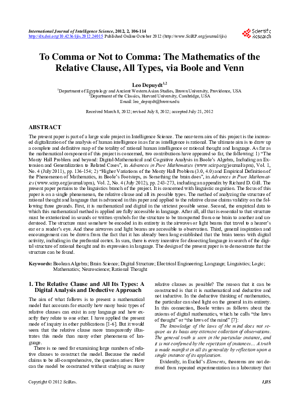 (PDF) To Comma or Not to Comma: The Mathematics of the Relative Clause ...